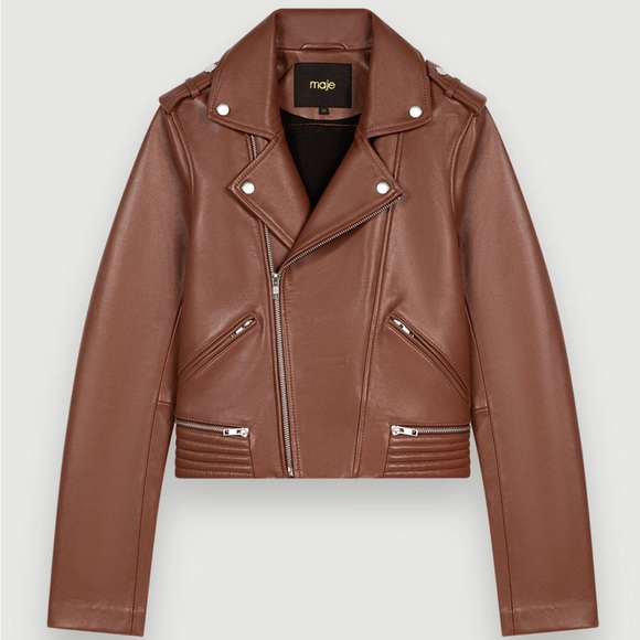 Maje | Jackets & Coats | Maje Brown Leather Biker Jacket | Poshmark
